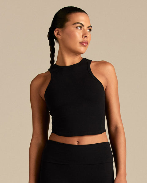 Racer Crop Top Black - Peachy-Soft Cotton Jersey | Women's Best US