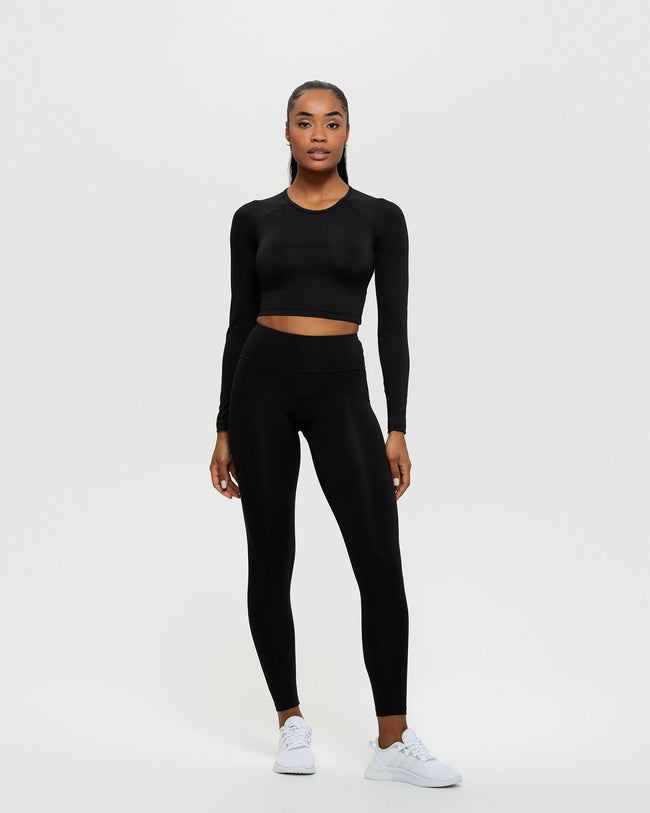 Black Long Sleeve Crop Top Transseasonal Womens Best Us